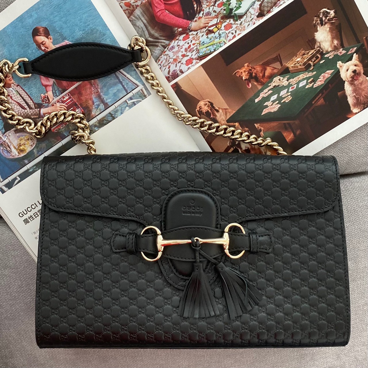 GUCCI 馬銜釦流蘇壓紋鏈包